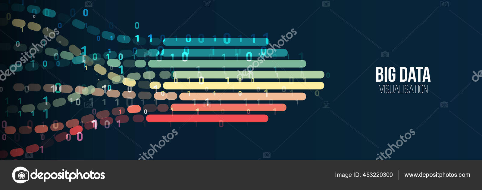 Big Data Visualization Banner Abstract Background Lines Array Binary Code Stock Vector By