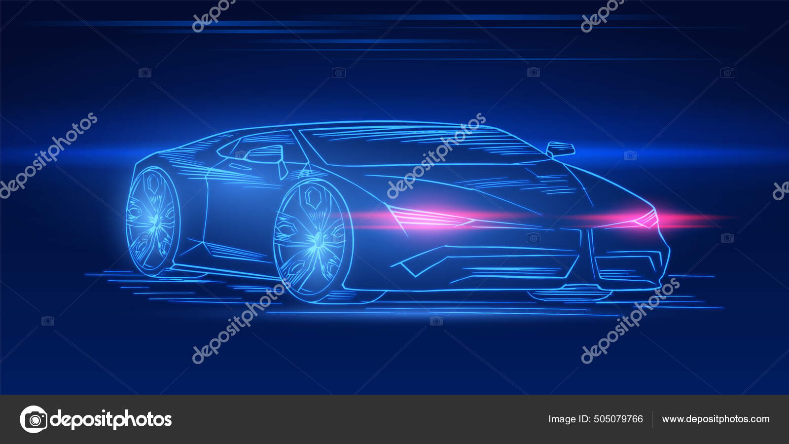 Futuristic sport car. Neon concept. Glowing electric virtual control ...