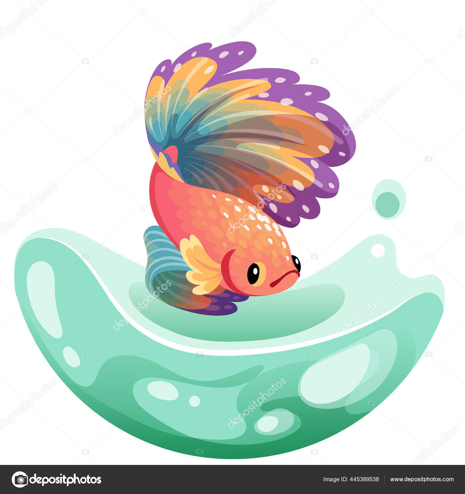 Hand Drawn Vector Sketch Betta Fish Colorful Fancy Fantail Fish Stock ...
