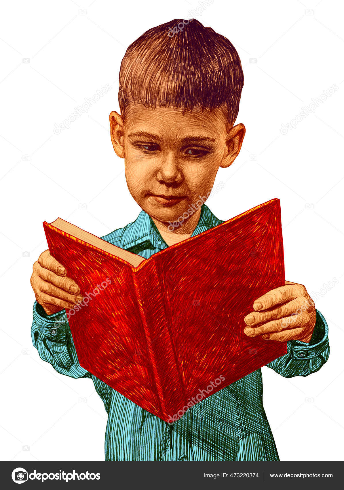 Мальчик Читает Книгу Рисунок Карандаша Изолированный Белом Фоне стоковое фото ©artkamalov 473220374