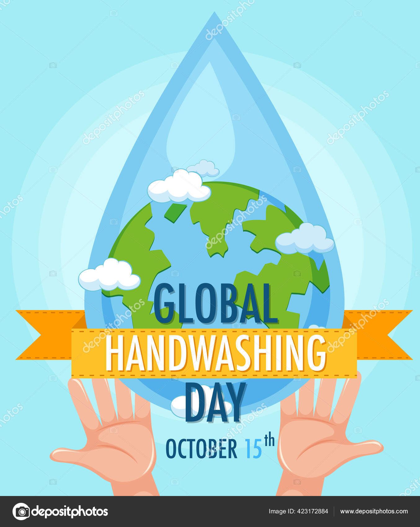 Global Hand Washing Day Logo Hands Globe Water Drop Illustration Stock ...