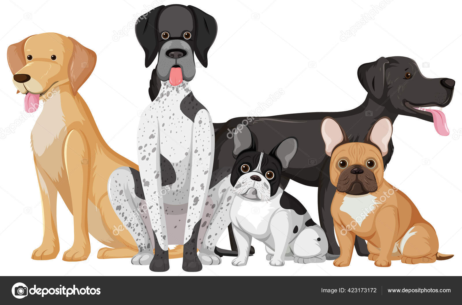 Many Cute Dogs Group Isolated White Background Illustration Stock ...