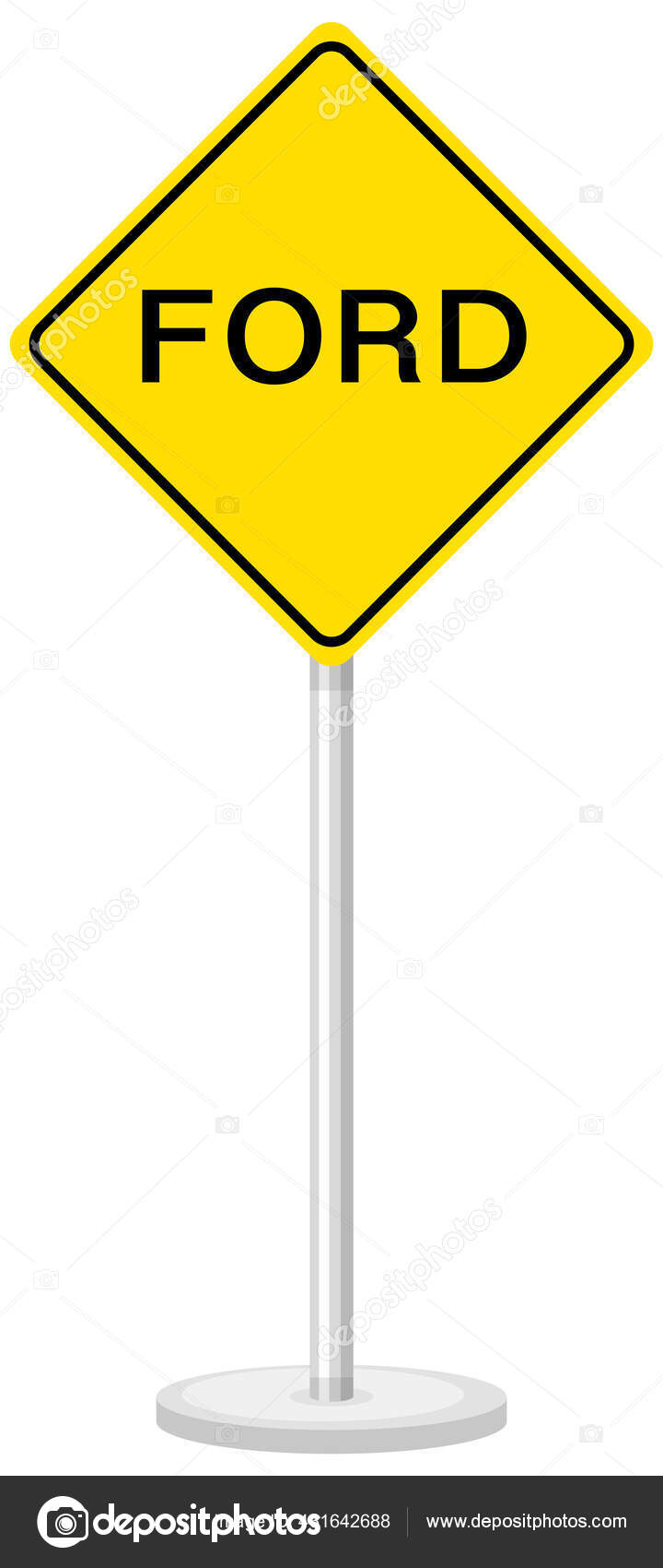 Warning Traffic Sign Ford Sign Isolated White Background Illustration ...