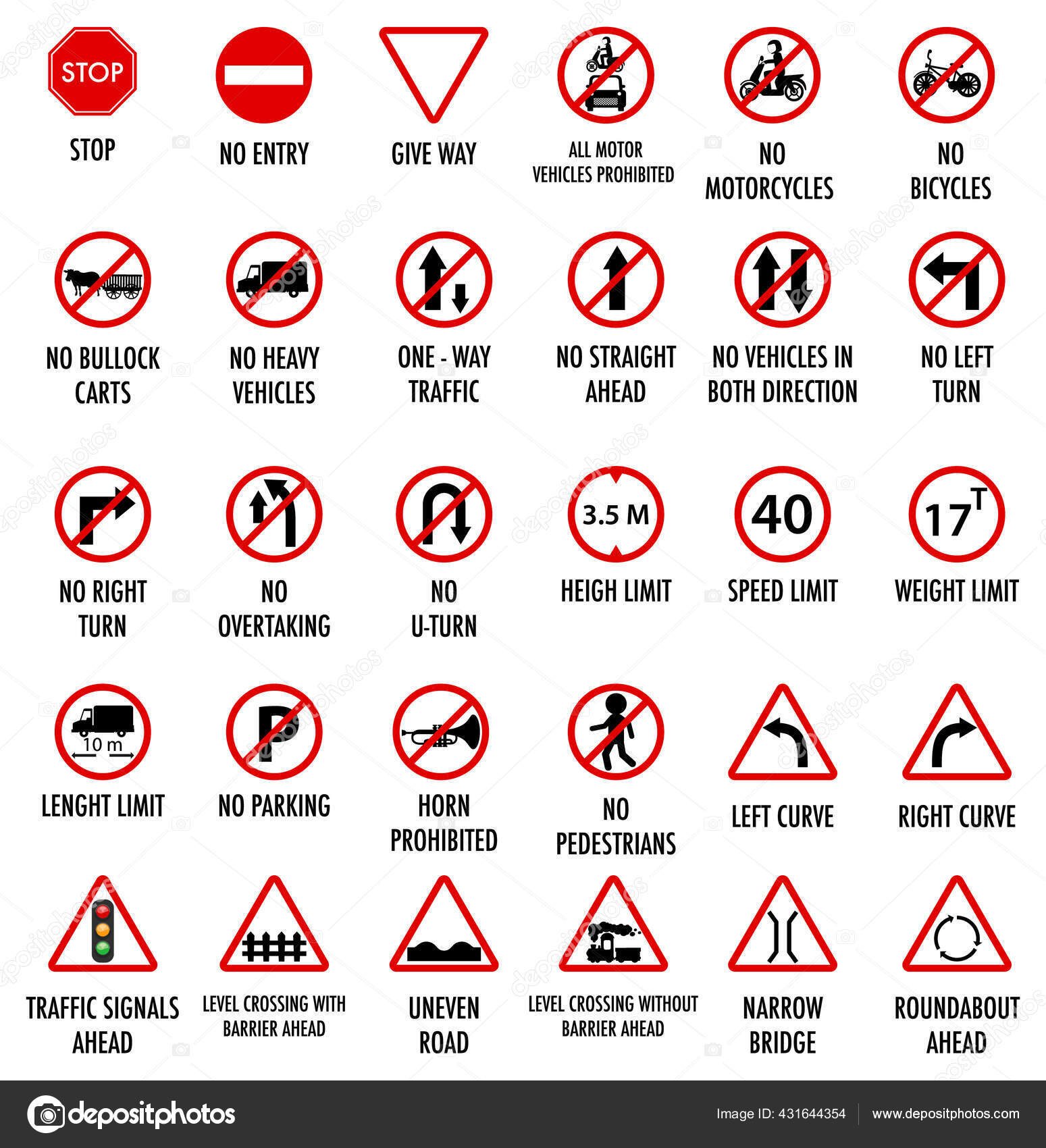 Set Mandatory Road Signs Isolated Whte Background Illustration Stock ...