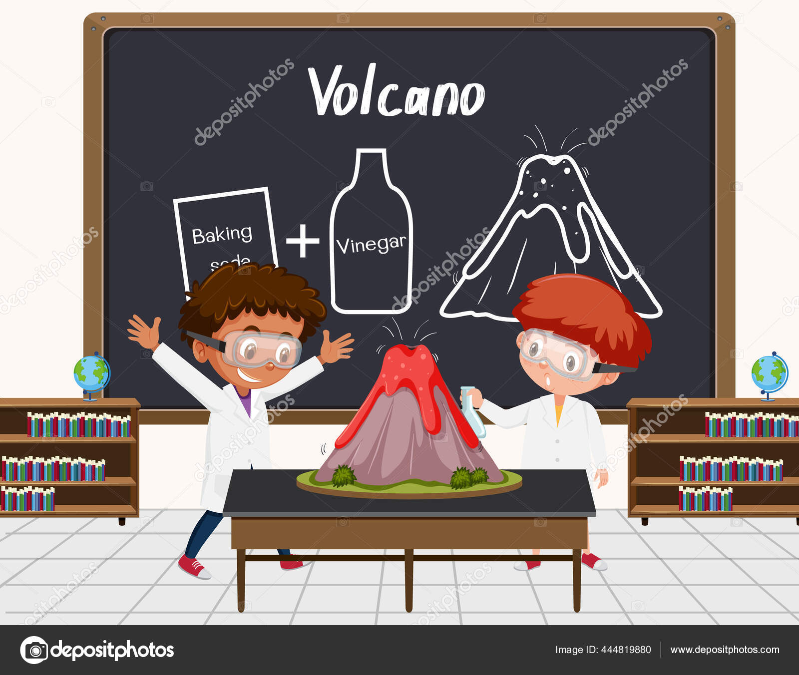 Young Scientist Doing Volcano Experiment Front Board Laboratory ...