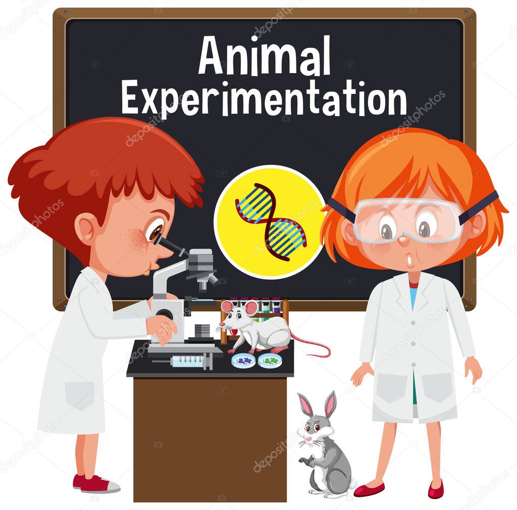 Joven científico haciendo experimentación con ilustración animal 2024