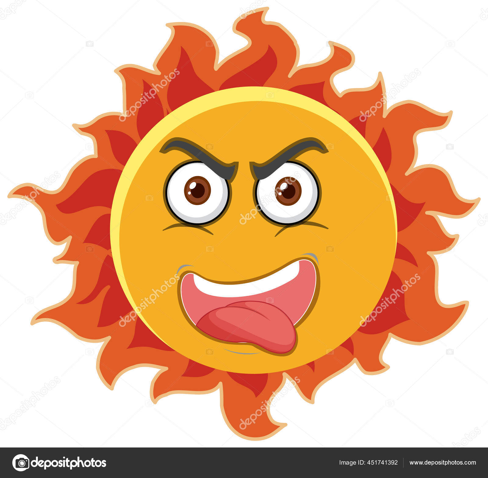 Sun Tecknad Karaktär Med Arg Ansikte Uttryck Vit Bakgrund Illustration ...