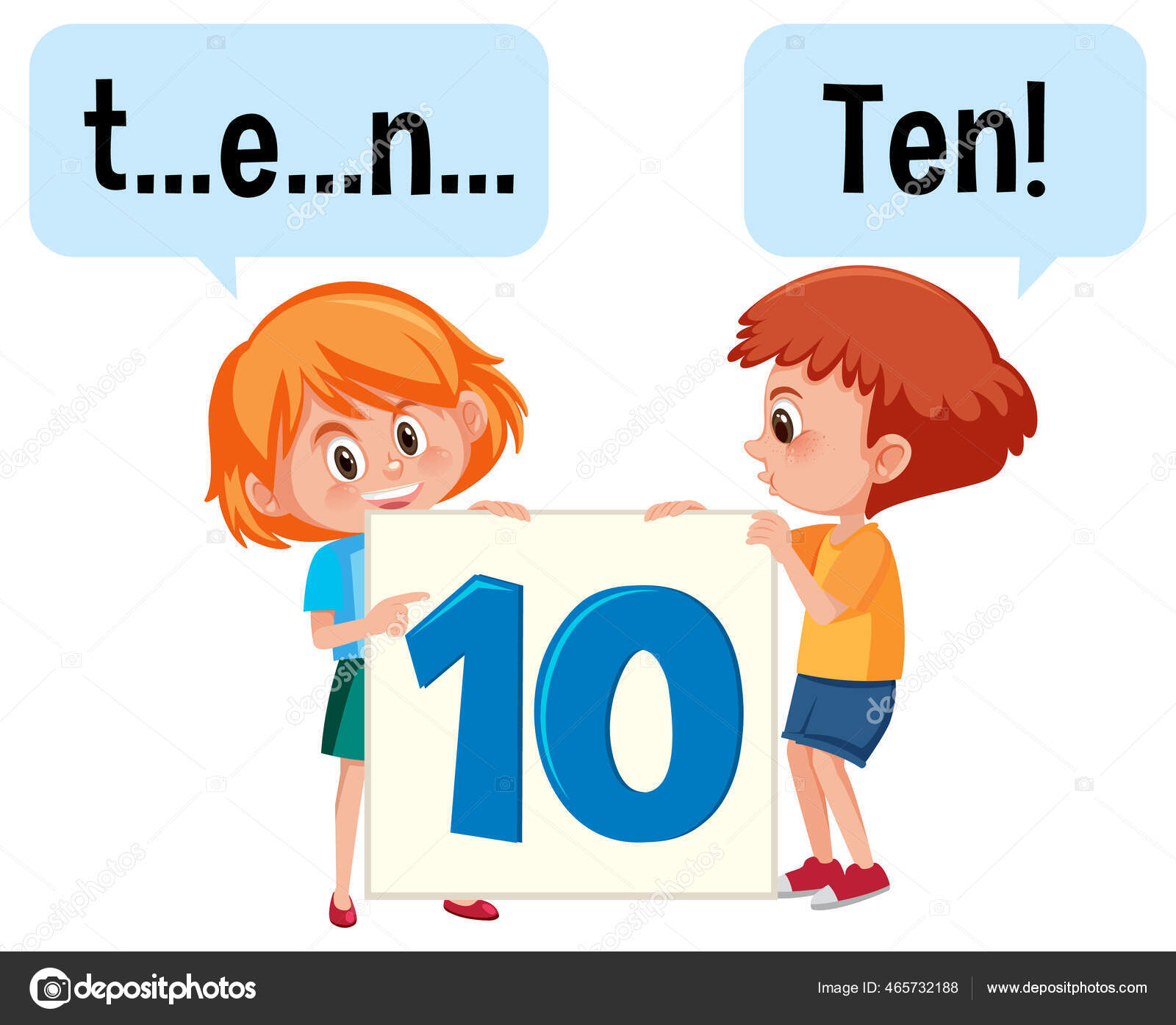 Cartoon Character Two Kids Spelling Number Ten Illustration Stock ...