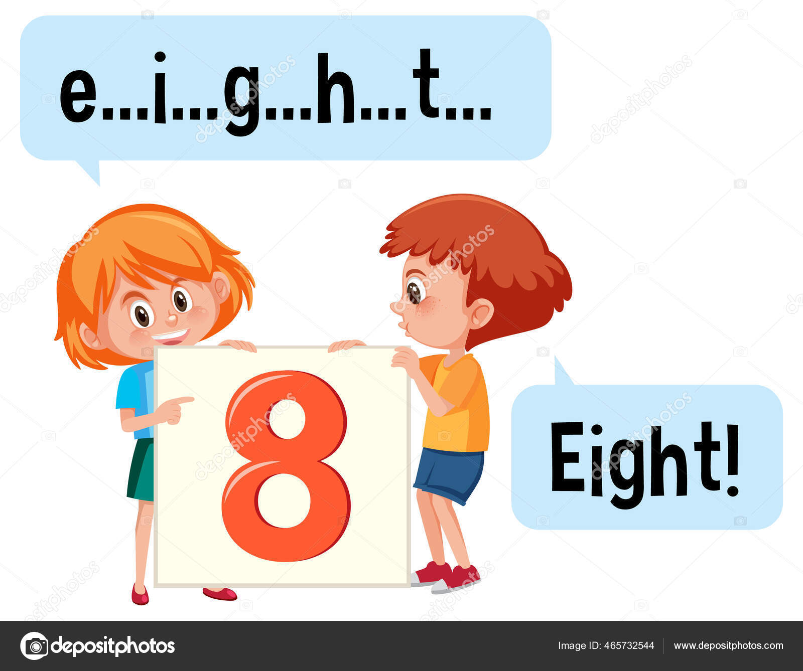 Zeichentrickfigur Von Zwei Kindern Die Die Zahl Acht Buchstabieren ...