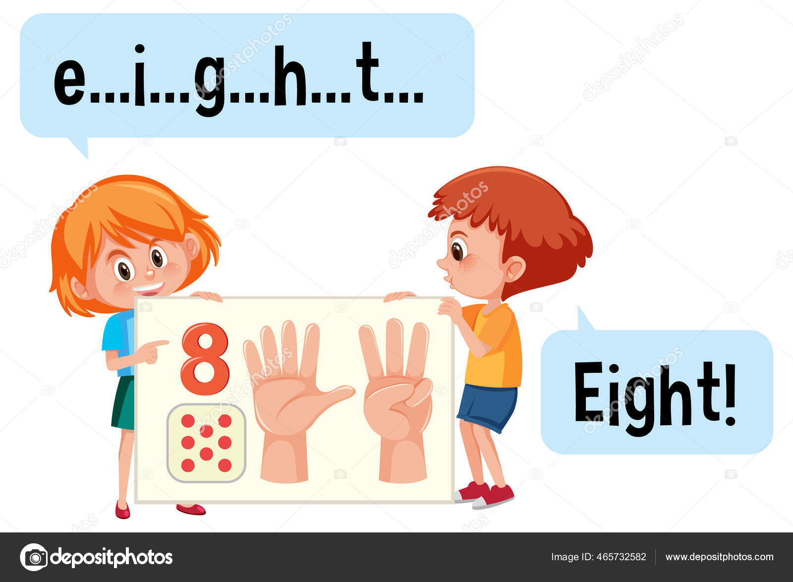 Cartoon Character Two Kids Spelling Number Eight Illustration Stock ...
