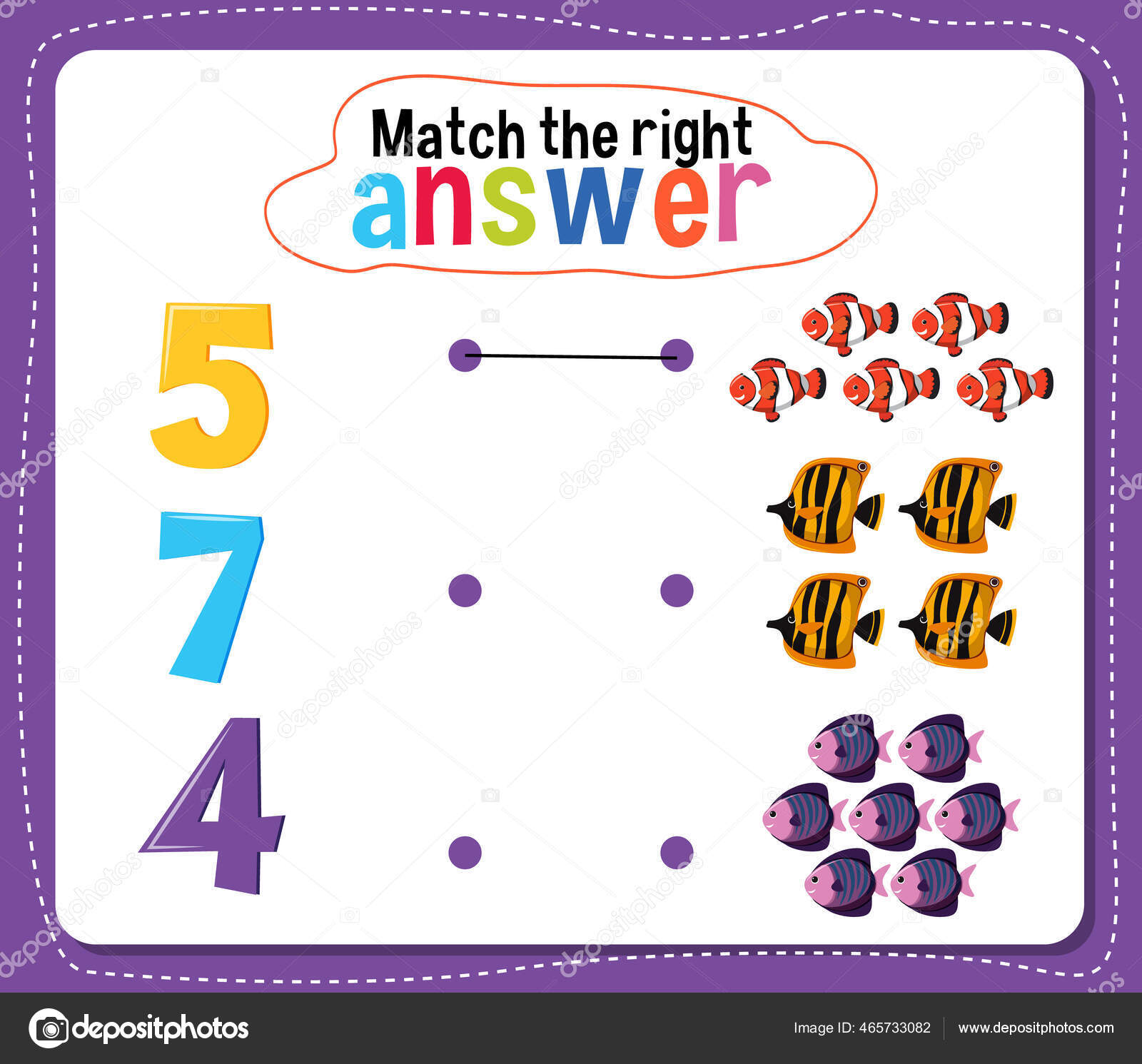 Match Right Answer Math Worksheet Kids Illustration Stock Vector Image ...