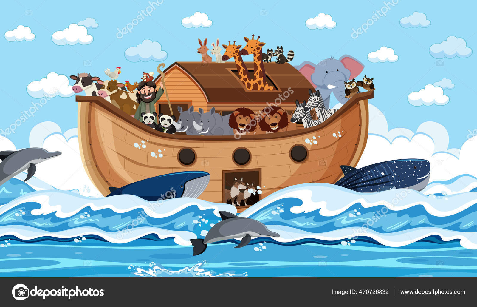Animals Noah's Ark Floating Ocean Scene Illustration Stock Vector Image by ©brgfx #470726832