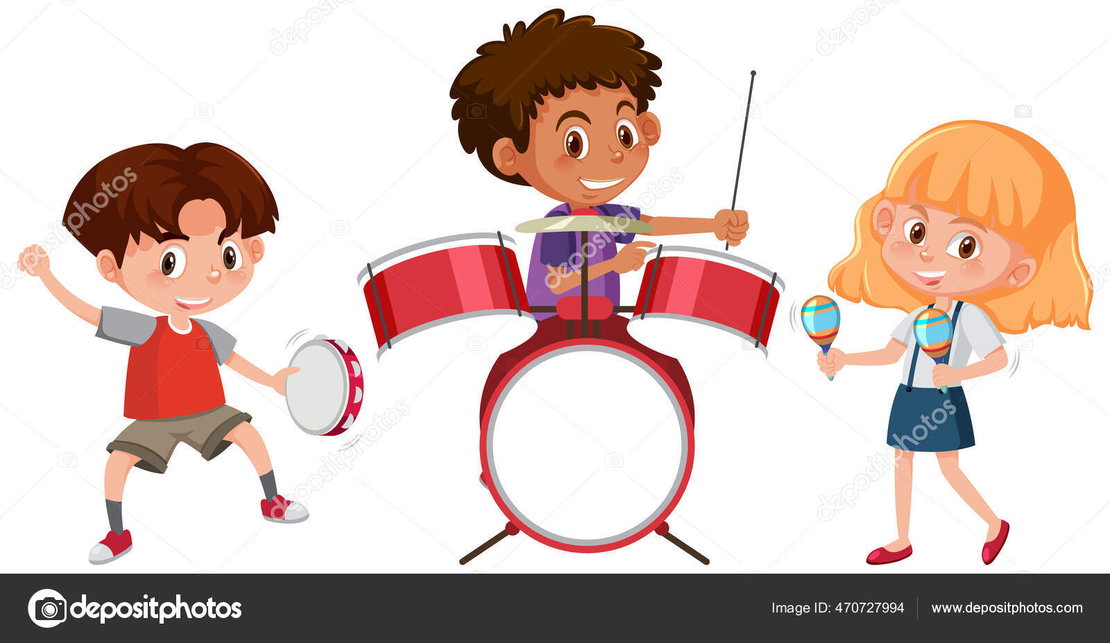Set Different Kids Playing Musical Instruments Illustration Stock ...