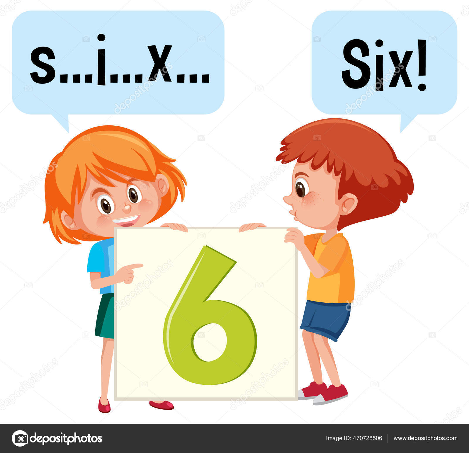 Personaje Dibujos Animados Dos Niños Deletreando Ilustración Número ...