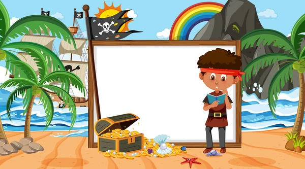 Kids Vacation Beach Night Scene Empty Banner Template Illustration ...