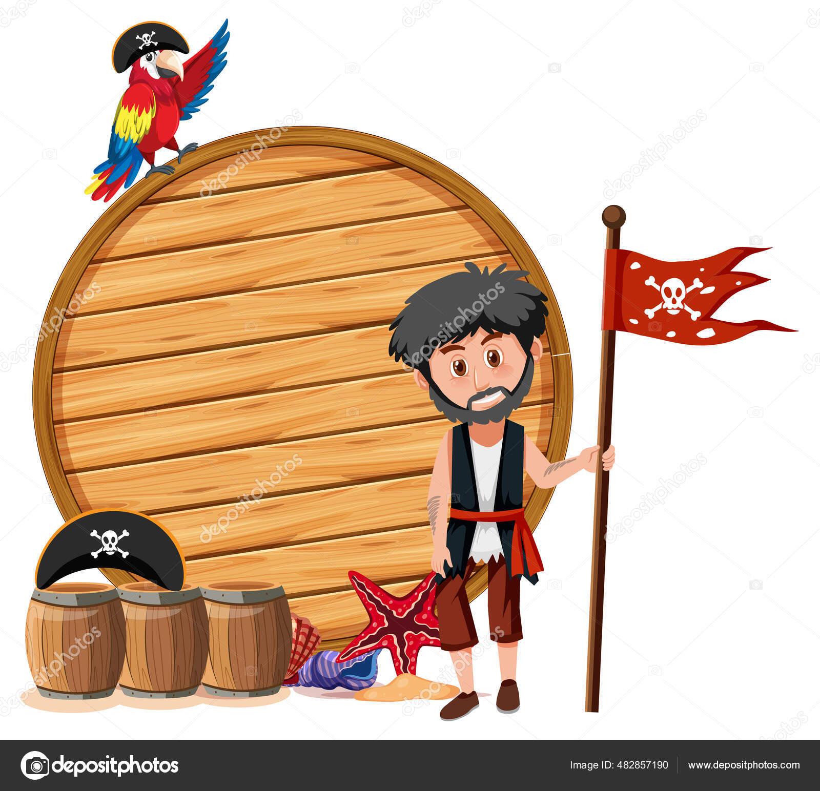 Pirate Man Empty Banner Isolated White Background Illustration Stock ...