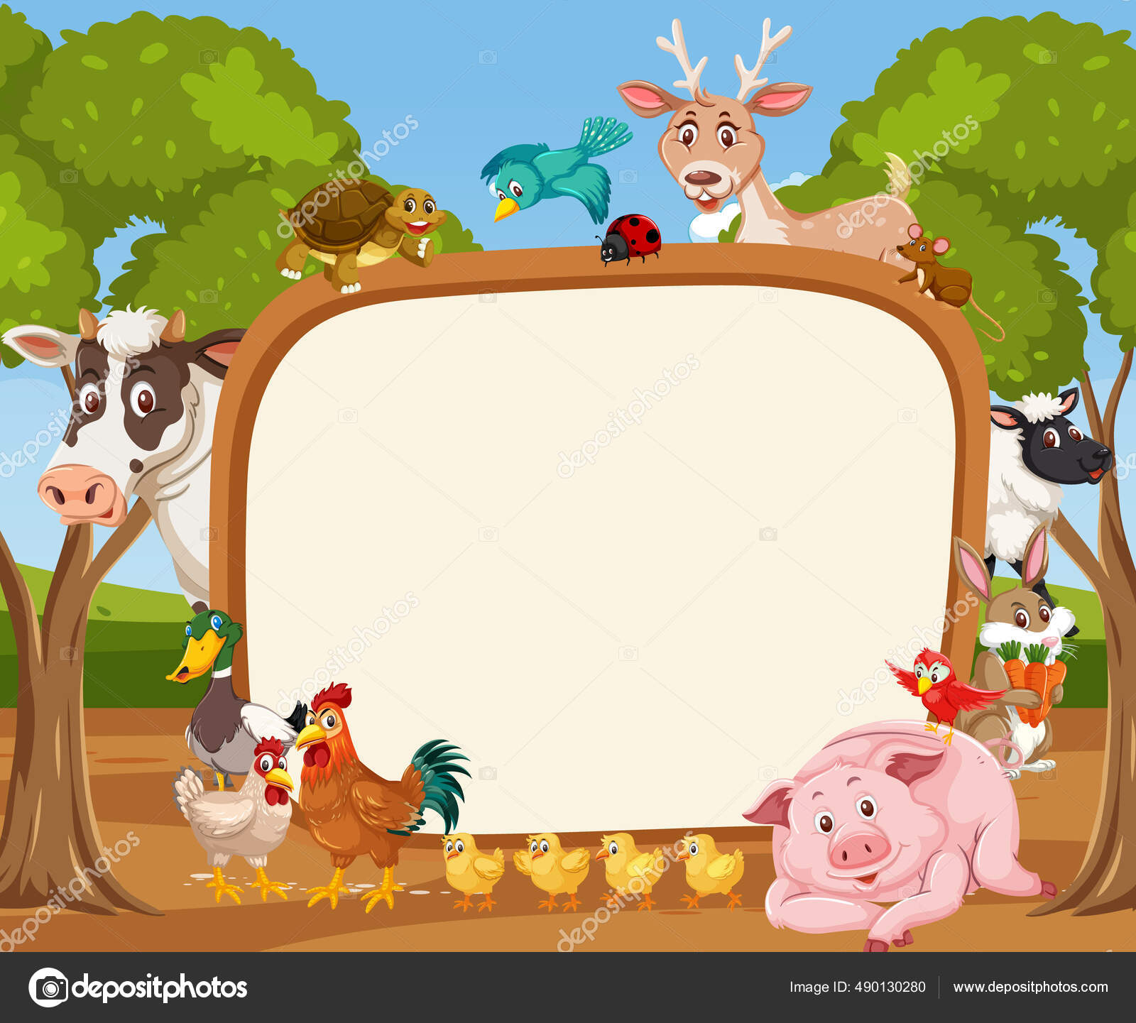 Banner Vacío Con Varios Animales Salvajes Bosque Ilustración Vector de ...