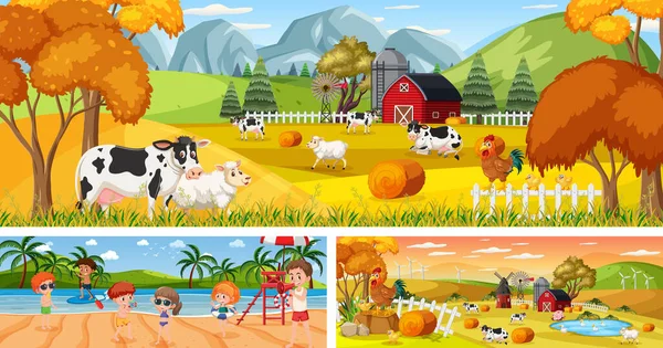 Simple Farm Background Set Illustration Stock Vector by ©brgfx 391101134