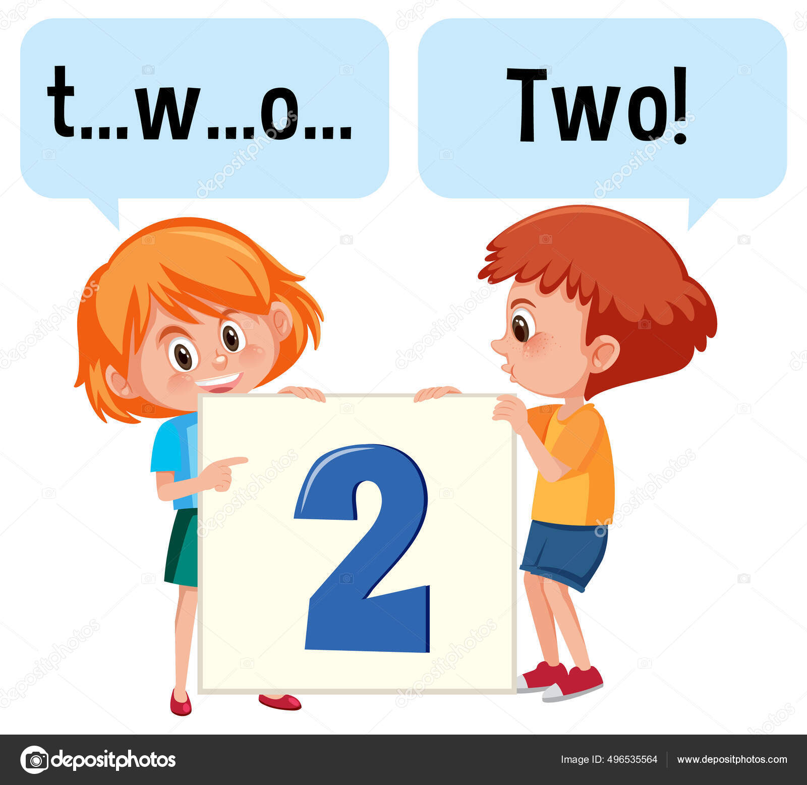 Cartoon Character Two Kids Spelling Number Two Illustration Stock ...