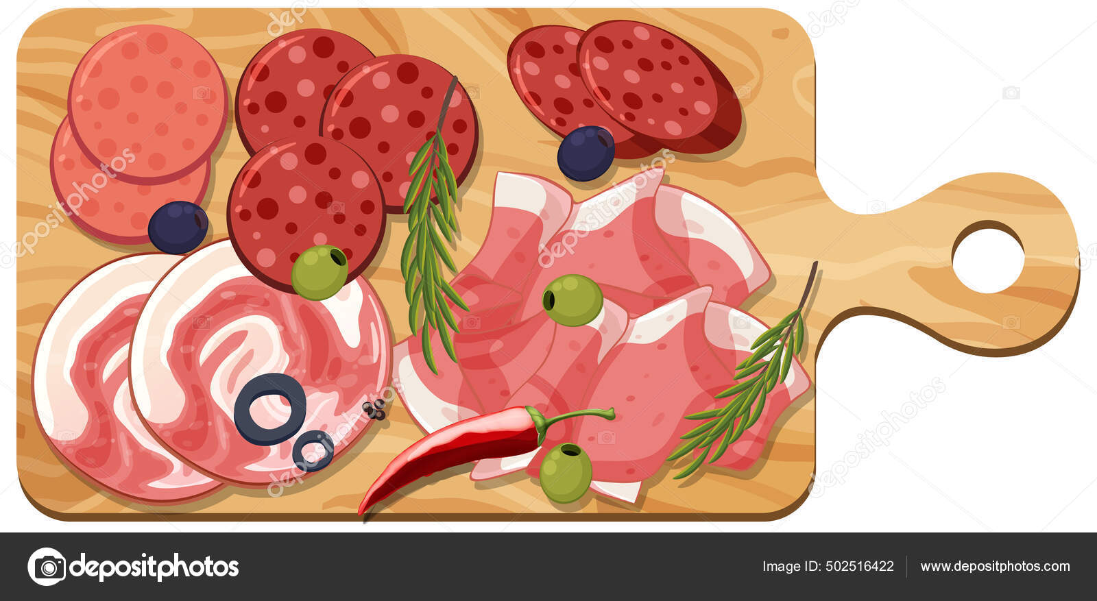 Different Cold Meats Platter Isolated White Background Illustration ...