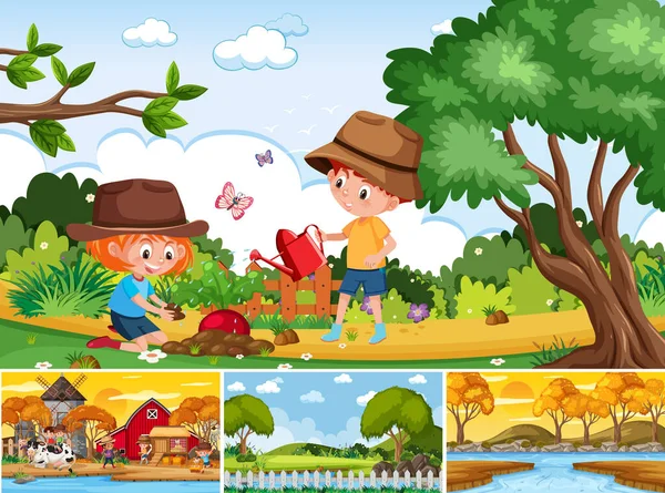 Niños paisajes infantiles imágenes de stock de arte vectorial ...