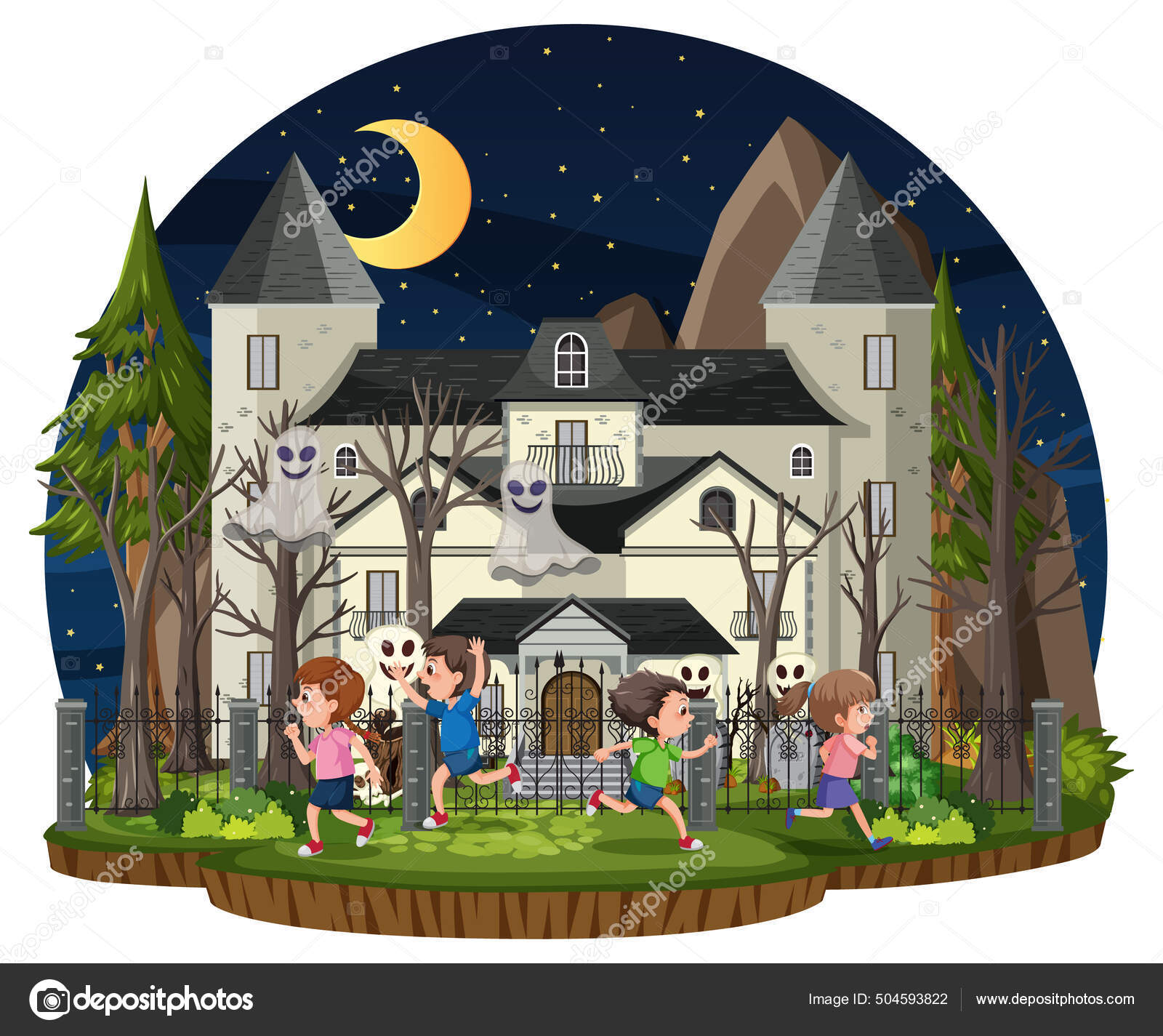 Haunted House Night Scene Illustration Stock Vector by ©brgfx 504593822