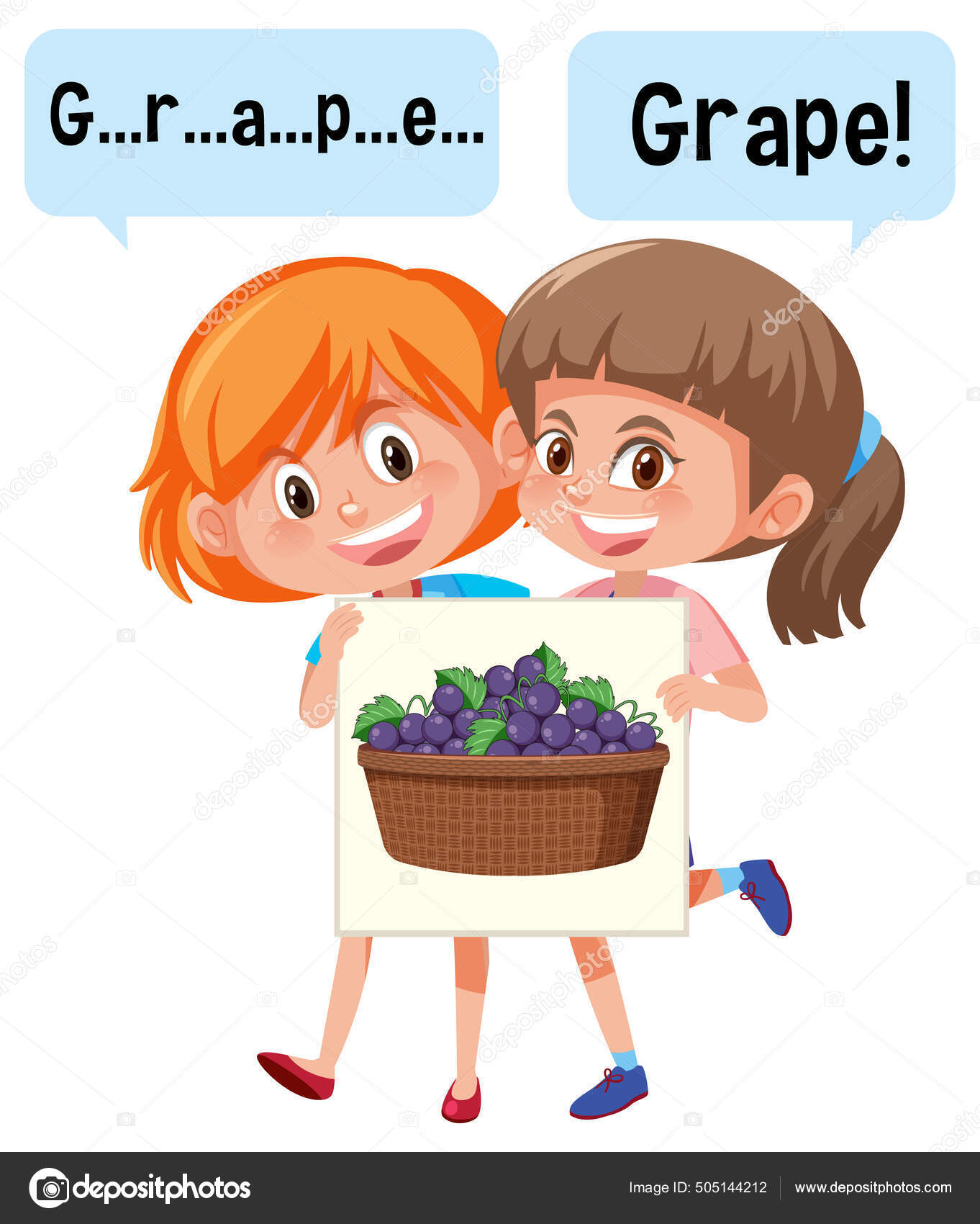 Cartoon Character Two Kids Spelling Fruit Vocabulary Illustration Stock ...