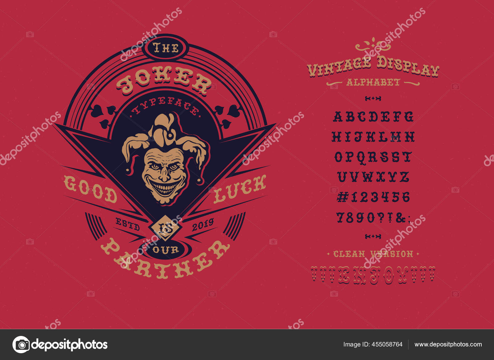 Display hand crafted vintage Font Joker. Letters and number Stock ...
