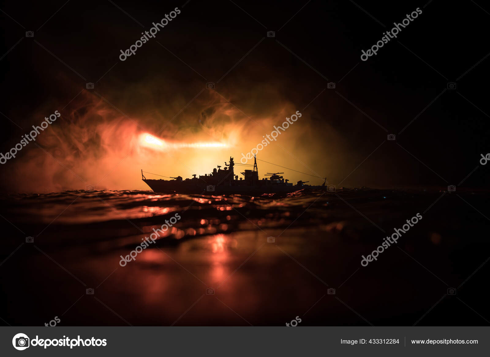 War Concept Night Battle Scene Sea Dramatic Toned Clouds Effect Stock ...