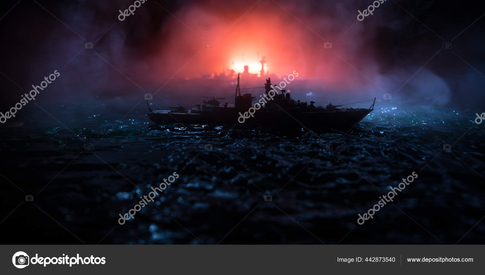 War Concept Night Battle Scene Sea Dramatic Toned Clouds Effect Stock ...
