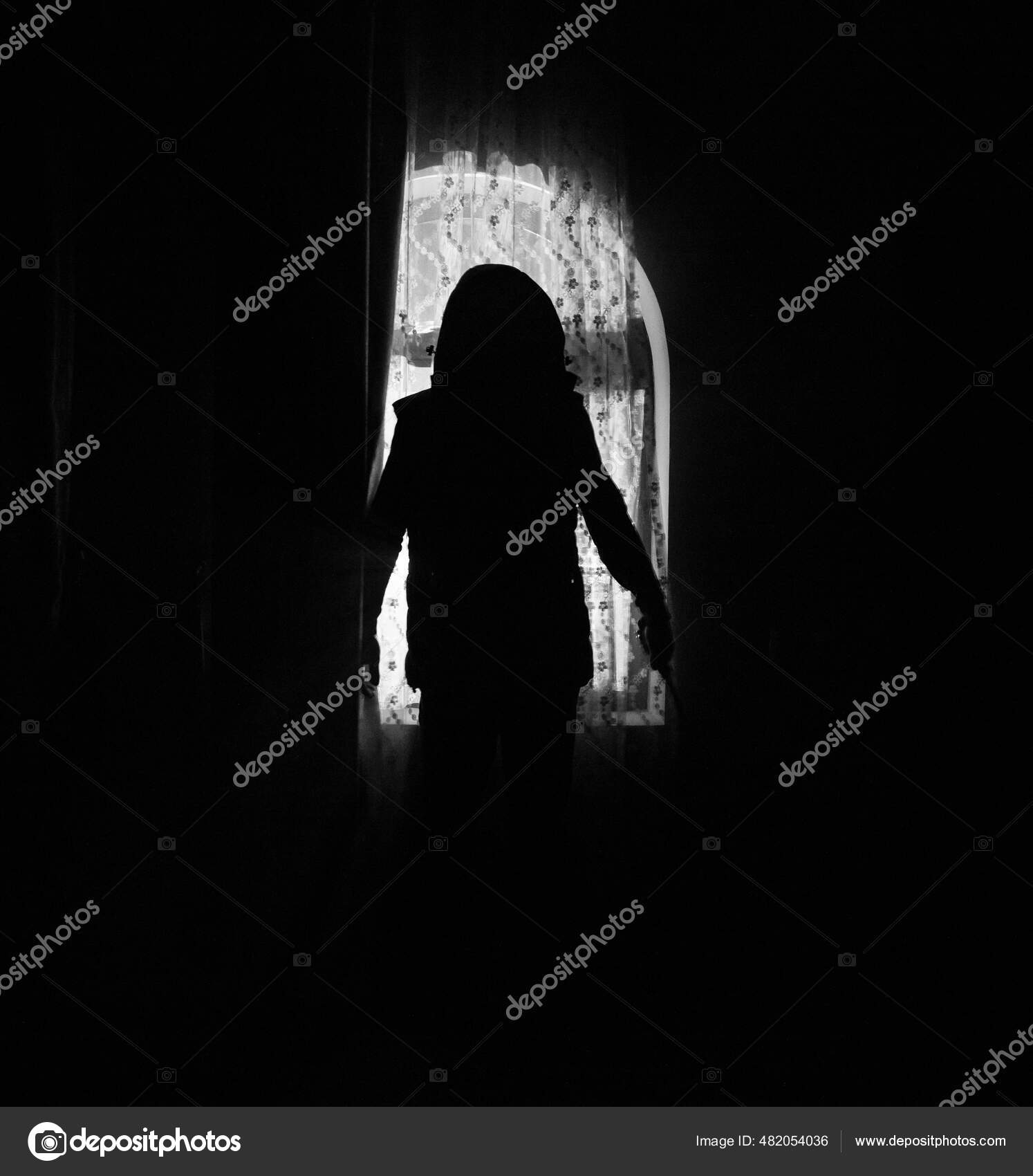 Silhouette Unknown Shadow Figure Door Closed Glass Door Silhouette ...