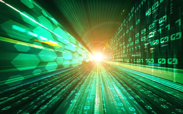 Digital data flow on road with motion blur to create vision of fast ...