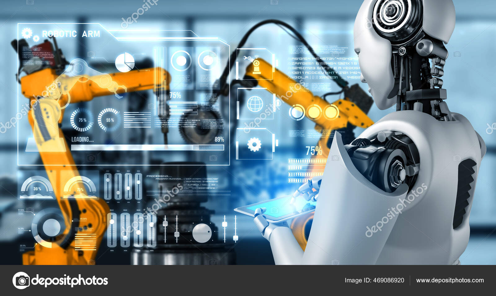 Mechanized industry robot and robotic arms for assembly in factory ...